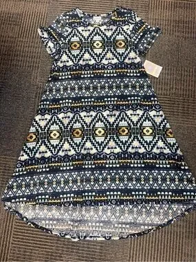 LuLaRoe | Dresses | Nwt Lularoe Carly Navy White Gold Aztec Highlow ...